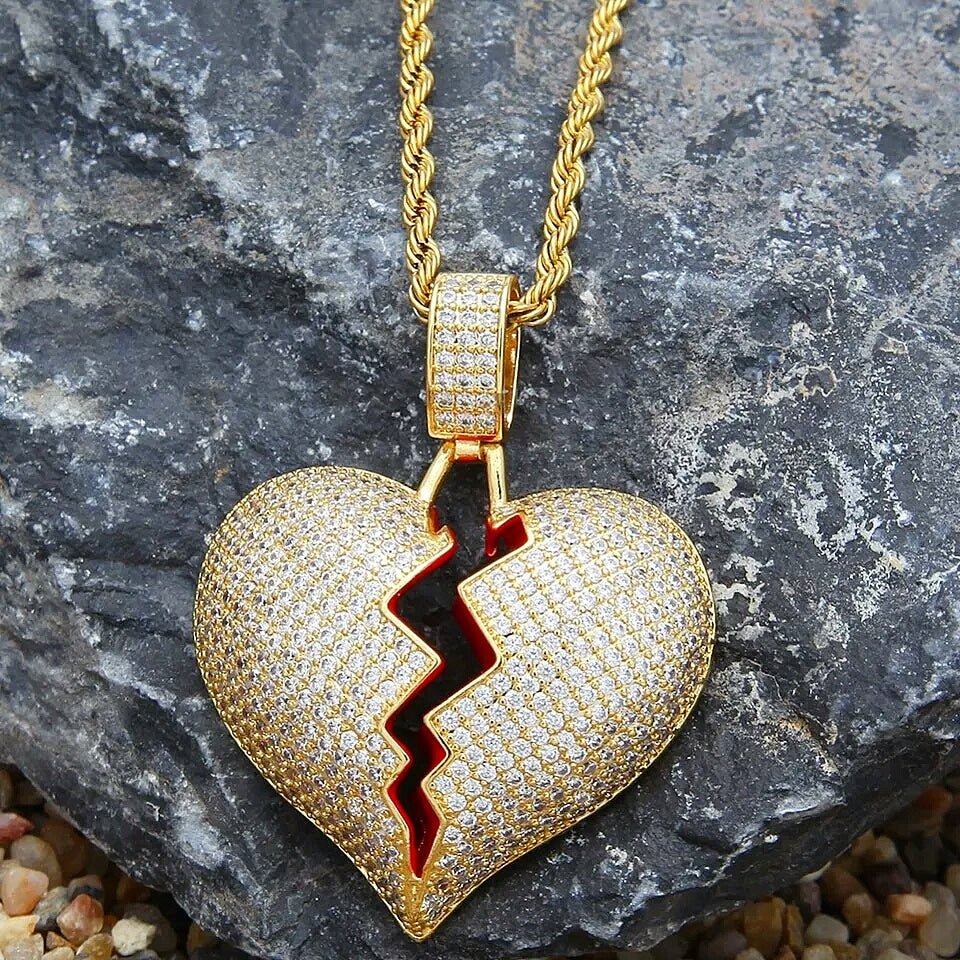 18K Gold Icy Broken Heart - heartbreak pendant - iced out broken heart ...