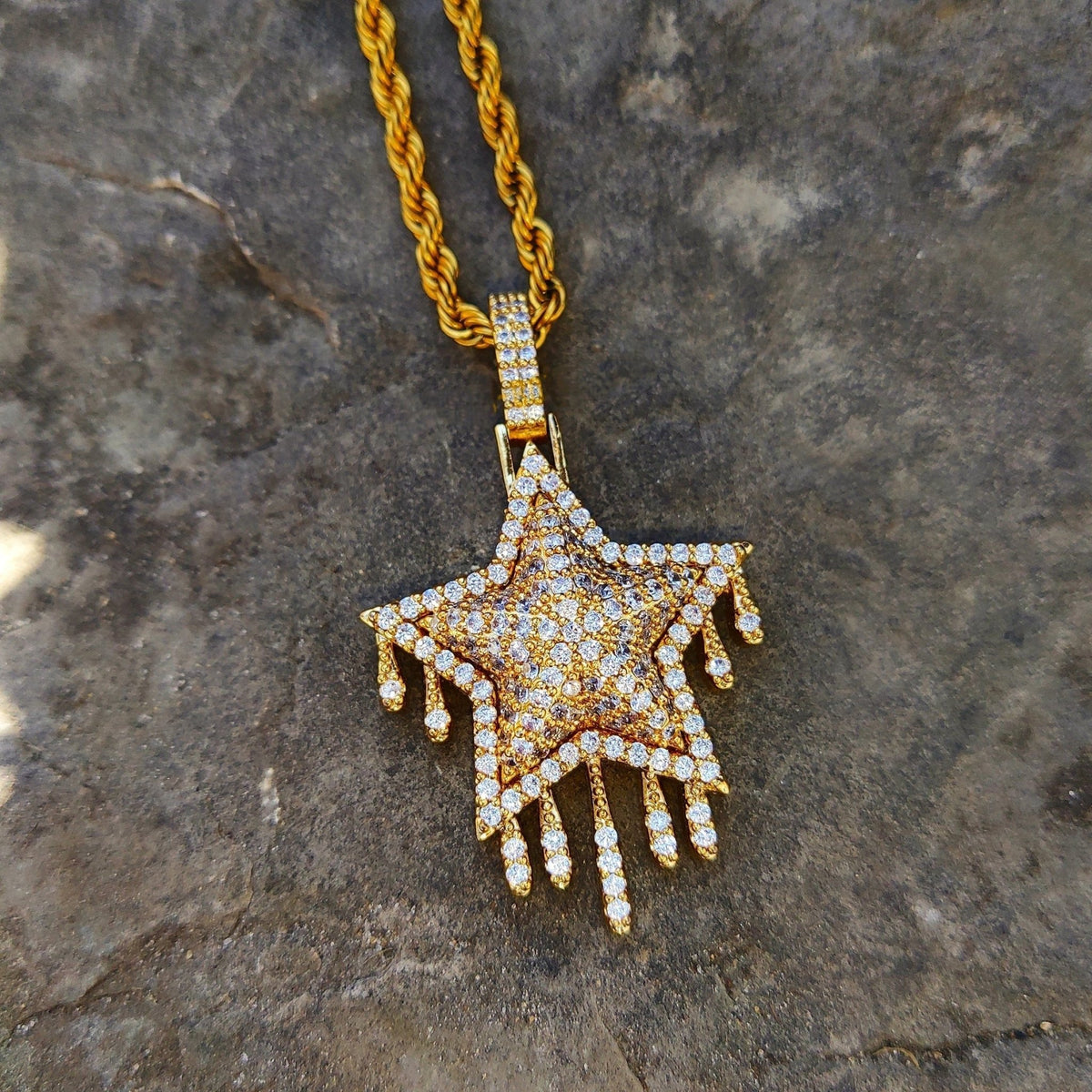 18K Gold Diamond Drip Star Pendant | Iced Out Star Necklace – Drip ...