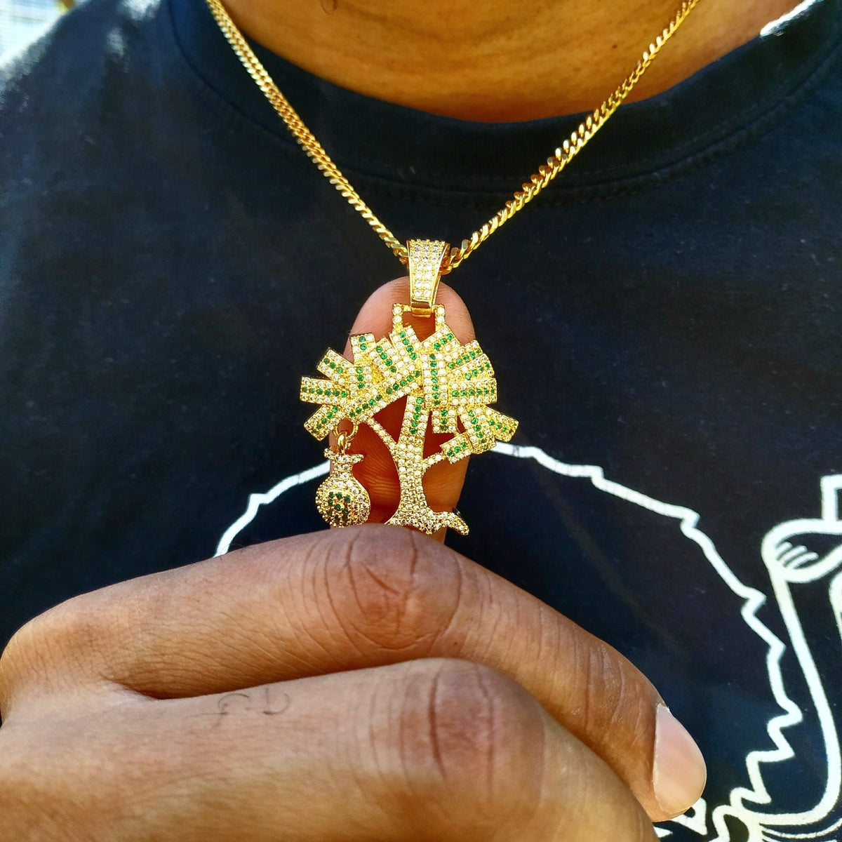18K Gold Diamond Money Tree Pendant – Luxury Prosperity Necklace – Drip ...