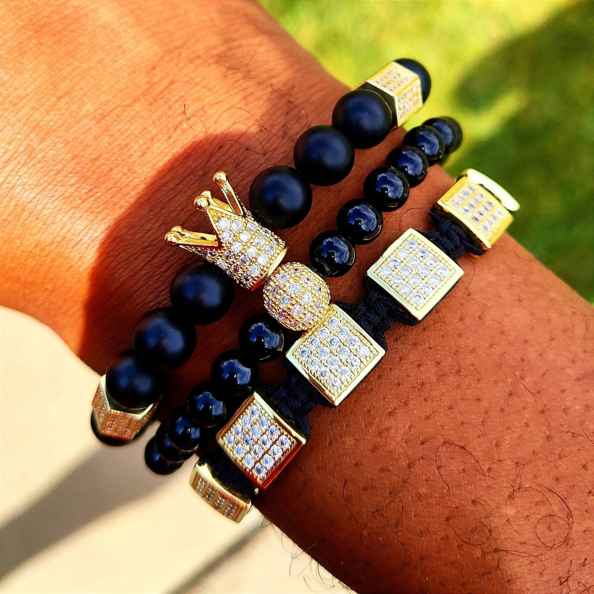 Diamond Square Bracelet Set (3 Pieces) - Crown Bracelet - Ball Bracelet ...