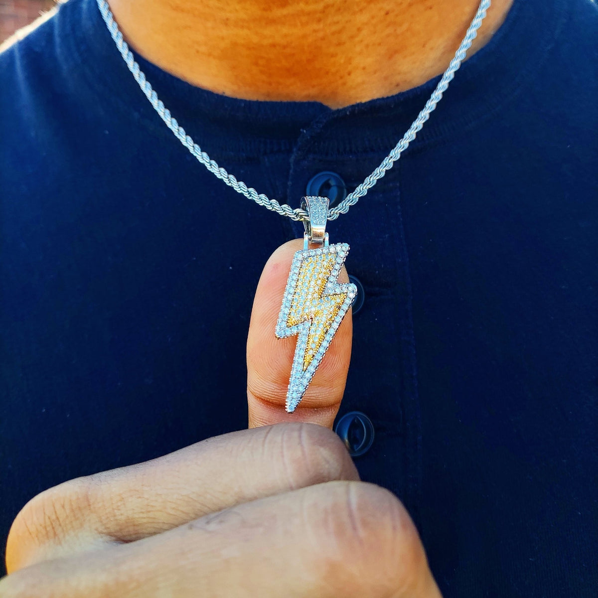 Gold Iced Lightning Bolt - Lightning pendant - lightning bolt charm ...