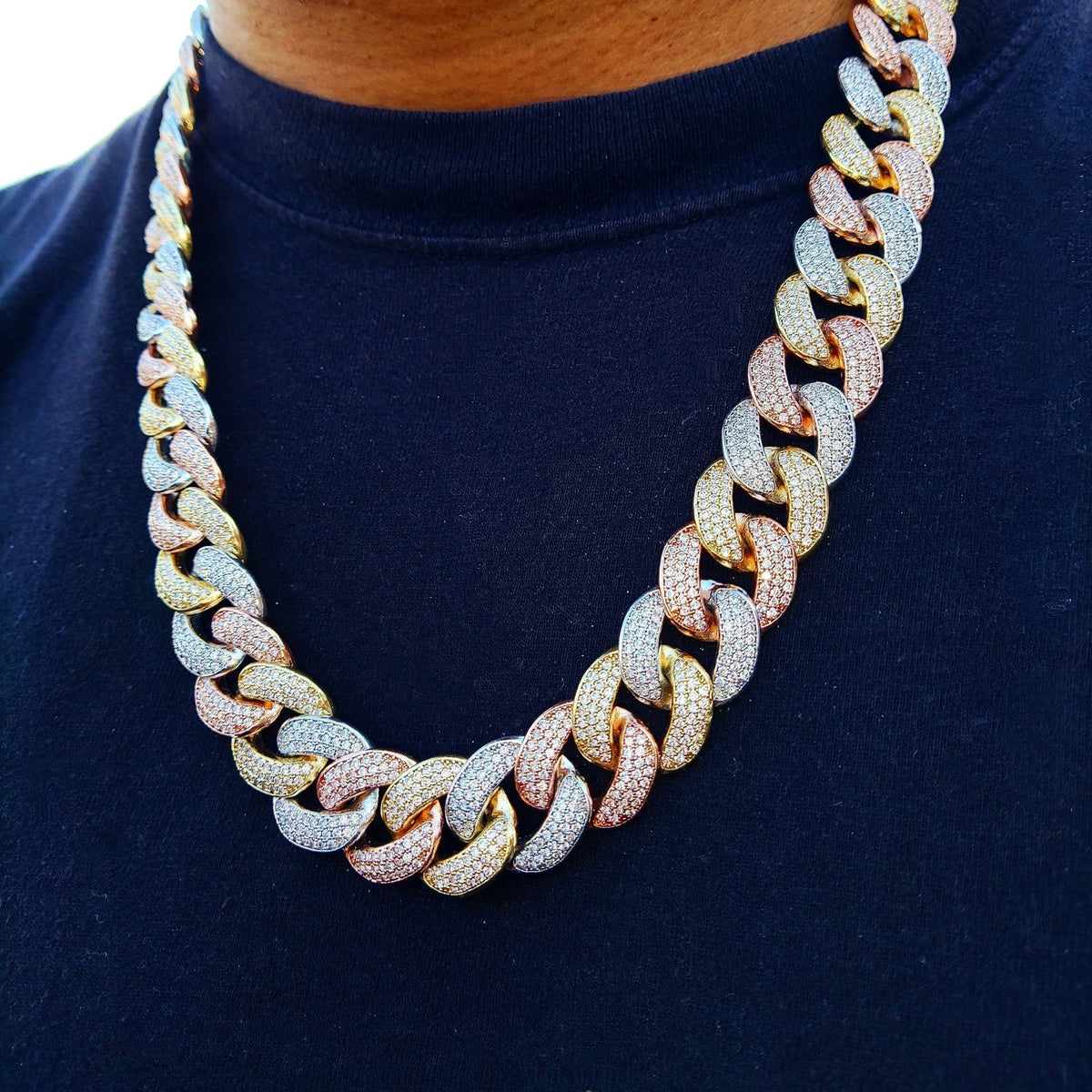 3 Tone 18K Gold Diamond Miami Cuban Link Chain - Diamond Cuban Link ...