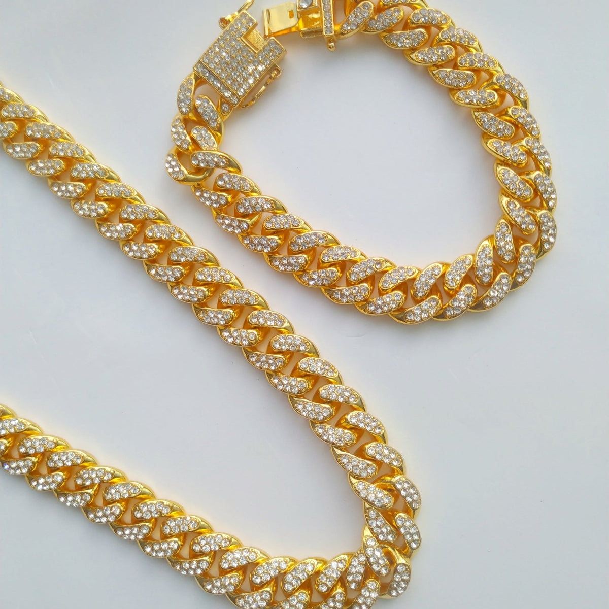 Premium 13mm 18k Gold Diamond Miami Cuban Link Set - Cuban Link Set ...